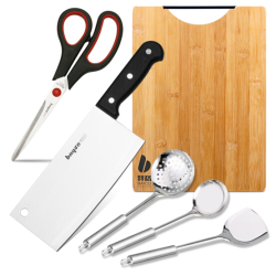 拜格刀剪砧板_bayco 拜格 厨具菜刀菜板套装6件套 砧板菜刀剪勺铲案板刀具组合套装CJTZ-921多少钱-什么值得买