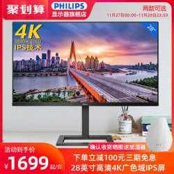 【省100元】电脑显示器_PHILIPS 飞利浦 288E2E 28英寸4K电脑显示器IPS高清屏幕台式广色域修图设计高端商务办公外接笔记本 ...