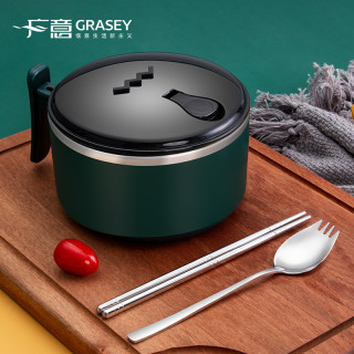 GRASEY 广意 304不锈钢泡面碗 加304勺子筷子 带盖防漏防烫耐摔学生饭盒餐盒 上班族食堂快餐杯 绿色1000ML GY7699【报价 ...