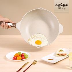 【省570元】白色炒锅_ewiwe 怡惟 钻面版设计Pro奶白色麦饭石色不粘锅炒锅33cm多少钱-什么值得买