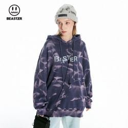 BEASTER女上装_BEASTER 小恶魔鬼脸扎染印花连帽卫衣嘻哈复古慵懒风秋冬款上衣多少钱-什么值得买