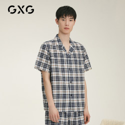 【省68.7元】GXG家居睡衣_GXG 夏季短袖睡衣男薄款棉质格子开衫青年休闲可外穿家居服套装多少钱-什么值得买