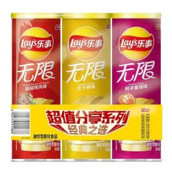 乐事膨化食品_Lay's 乐事 无限薯片 休闲零食 104g*3组合装（番茄+原味+烤肉）膨化食品多少钱-什么值得买
