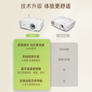 BenQ 明基 E520 智能投影仪 投影机 投影仪办公（标清 3600流明 无线投影）【报价 价格 评测 怎么样】 -什么值得买