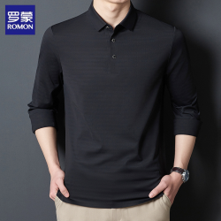 罗蒙男上装_ROMON 罗蒙 中老年爸爸黑色弹力长袖polo衫春秋季商务休闲修身无痕T恤衫多少钱-什么值得买