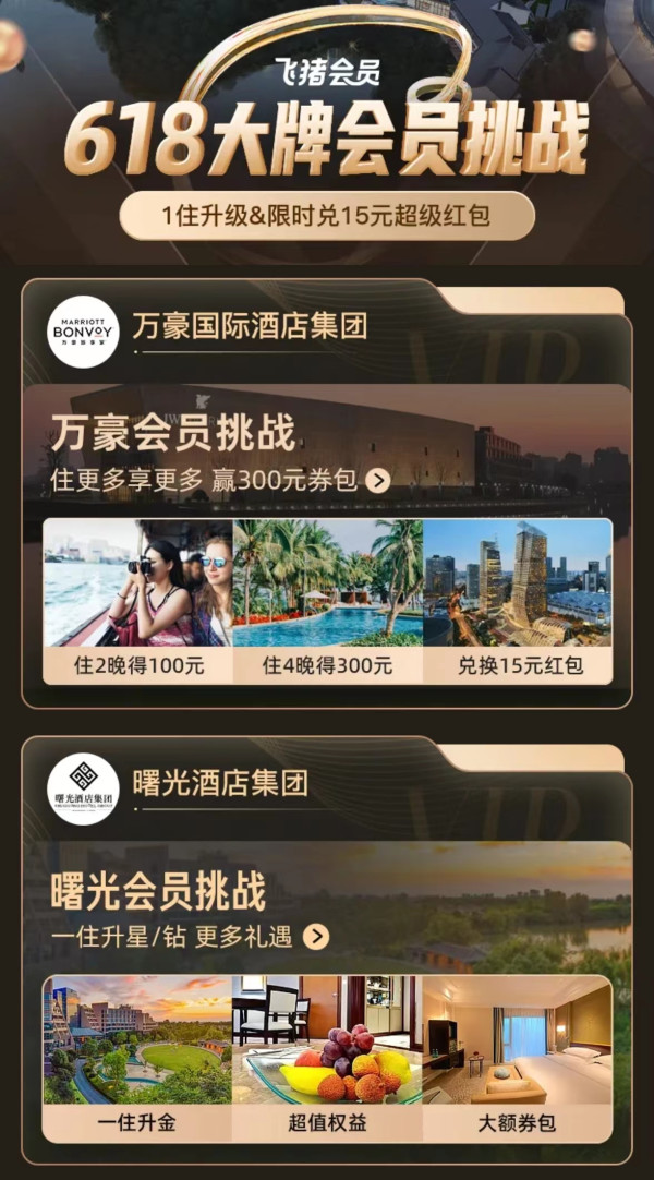 国内酒店_赢300元优惠券包！抽演唱会VIP包厢门票！飞猪618 万豪希尔顿雅高大牌会员挑战 -什么值得买