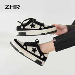 【省29.8元】ZHR女士单鞋_ZHR 板鞋女简约星星厚底休闲鞋子女时尚百搭运动女鞋潮 CS13 白黑 35多少钱-什么值得买