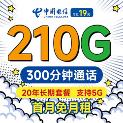 中国电信运营商_CHINA TELECOM 中国电信 长期牛卡 19元月租（210G全国流量+300分钟通话）首月免月租~多少钱-什么值得买