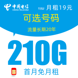 中国电信运营商_CHINA TELECOM 中国电信 冰星卡-19元210G全国流量+首月免月租+流量可结转+可选号码+红包30元多少钱-什么值得买