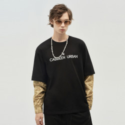 卡宾男上装_Cabbeen 卡宾 男装LOGO印花假两件长袖T恤纯棉宽松上衣H多少钱-什么值得买