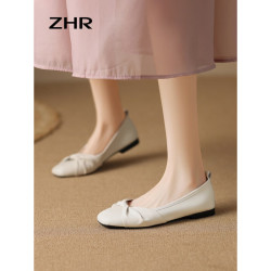 ZHR女士单鞋_ZHR 单鞋女夏季时尚交叉带褶皱浅口鞋子女气质舒适百搭包头女鞋 米色 35码多少钱-什么值得买