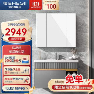 恒洁（HEGII） 浴室柜简约美妆柜悬挂式多层浴室柜高清镜柜陶瓷盆组合套装 【太空灰】6146-100 （不含龙头下水器）【报价 价格 评测 怎么样】 -什么值得买