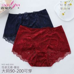 霞黛芳内衣_Sharefun 霞黛芳 性感蕾丝内裤女士中高腰大码提花收腹提臀超薄棉裆三角裤头多少钱-什么值得买