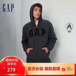 【省200.84元】新款卫衣_Gap 盖璞 男女装秋2023新款LOGO仿羊羔绒宽松廓形运动卫衣402176连帽衫 深灰色 180/96A(M)多少钱-什么值得买