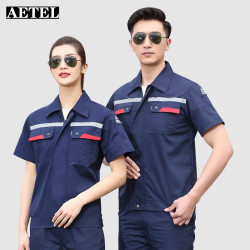 男装_AETEL 防静电工作服套装男女夏季长短袖劳保服电焊汽修工程服春秋工装可现做logo 藏蓝夏短套装 170多少钱-什么值得买