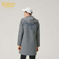 卡宾男外套_Cabbeen 卡宾 都市男装连帽可拆卸格子风衣男中长款宽松外套H多少钱-什么值得买