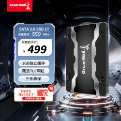 【省32.5元】长城固态硬盘_Great Wall 长城 1TB SSD固态硬盘 SATA3.0接口高速读写独立缓存 GW600S系列 读速 ...