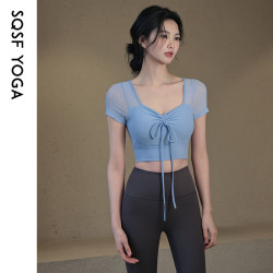 其他品牌瑜伽服套装_SQSF带胸垫瑜伽服女夏季性感短袖t恤运动上衣普拉提训练健身套装多少钱-什么值得买
