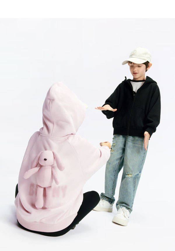 little MO&Co.little moco童装24秋装男女童百搭长袖连帽拉链卫衣外套夹克 藕粉色 110/52【报价 价格 评测 怎么样 ...