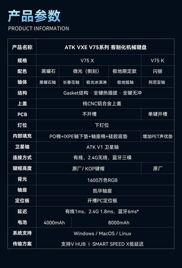 ATK 艾泰克 VXE V75X 80键 三模机械键盘 拼色 黑曜石轴 RGB【报价 价格 评测 怎么样】 -什么值得买