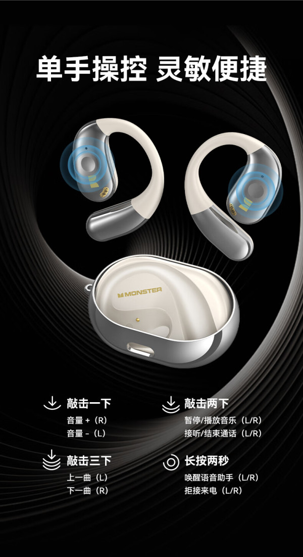 魔声（Monster）Open Ear AC360真无线蓝牙耳机旋转式挂耳式通话降噪运动商务长续航手机通用 白色-送挂绳【报价 价格 评测 ...