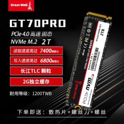 长城固态硬盘_Great Wall 长城 GT70Pro 2T长江储存颗粒独立缓存2G SSD固态硬盘高速 PCIE4.0多少钱-什么值得买