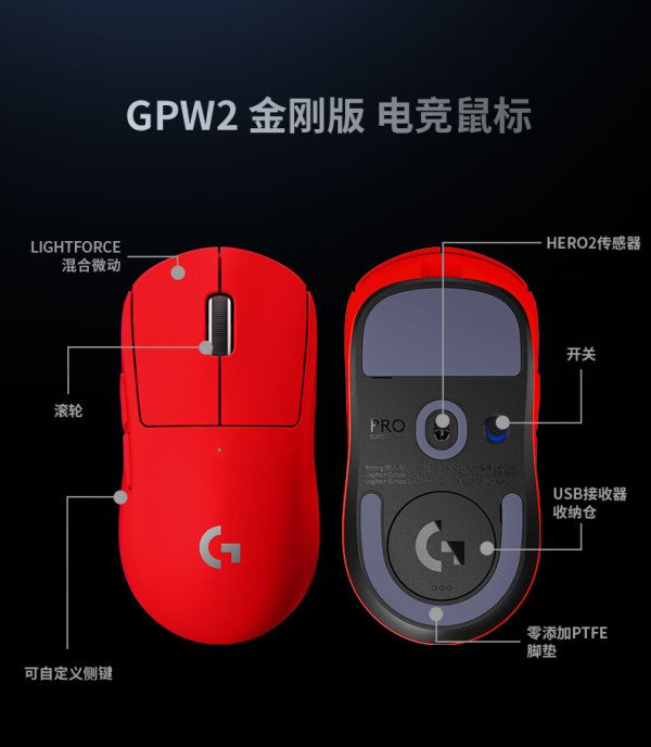 【省354元】罗技鼠标_罗技 logitech GPW 二代 金刚版 2.4G Lightspeed 双模无线鼠标 44000DPI 红色多少钱-什么值得买
