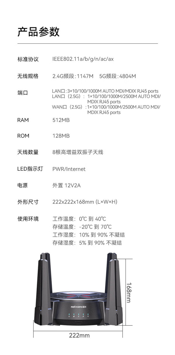 磊科（netcore）N60 PRO AX6000千兆无线路由器 WiFi6家用电竞游戏 5G双频 双2.5G高速网口 6000M速率 内存512M【报价 价格 评测 怎么样】 -什么值得买